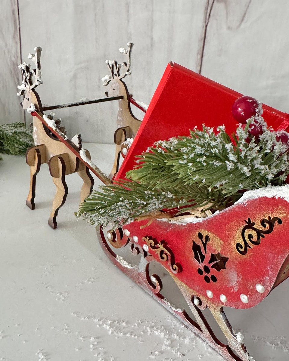 3D Santa's Reindeer Sleigh MDF blank Craft Kit by Polkadoodles
