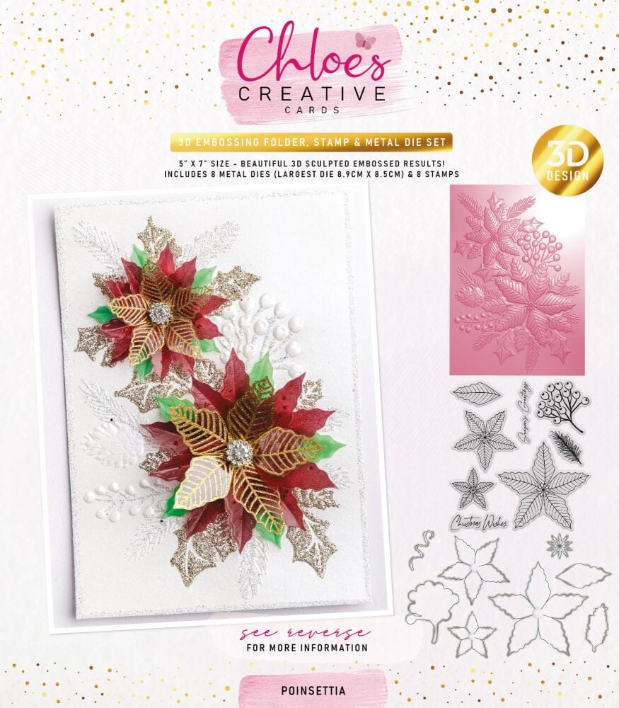 Chloes Creative Cards Poinsettia 5x7 3D Embossing Folder, Metal Die