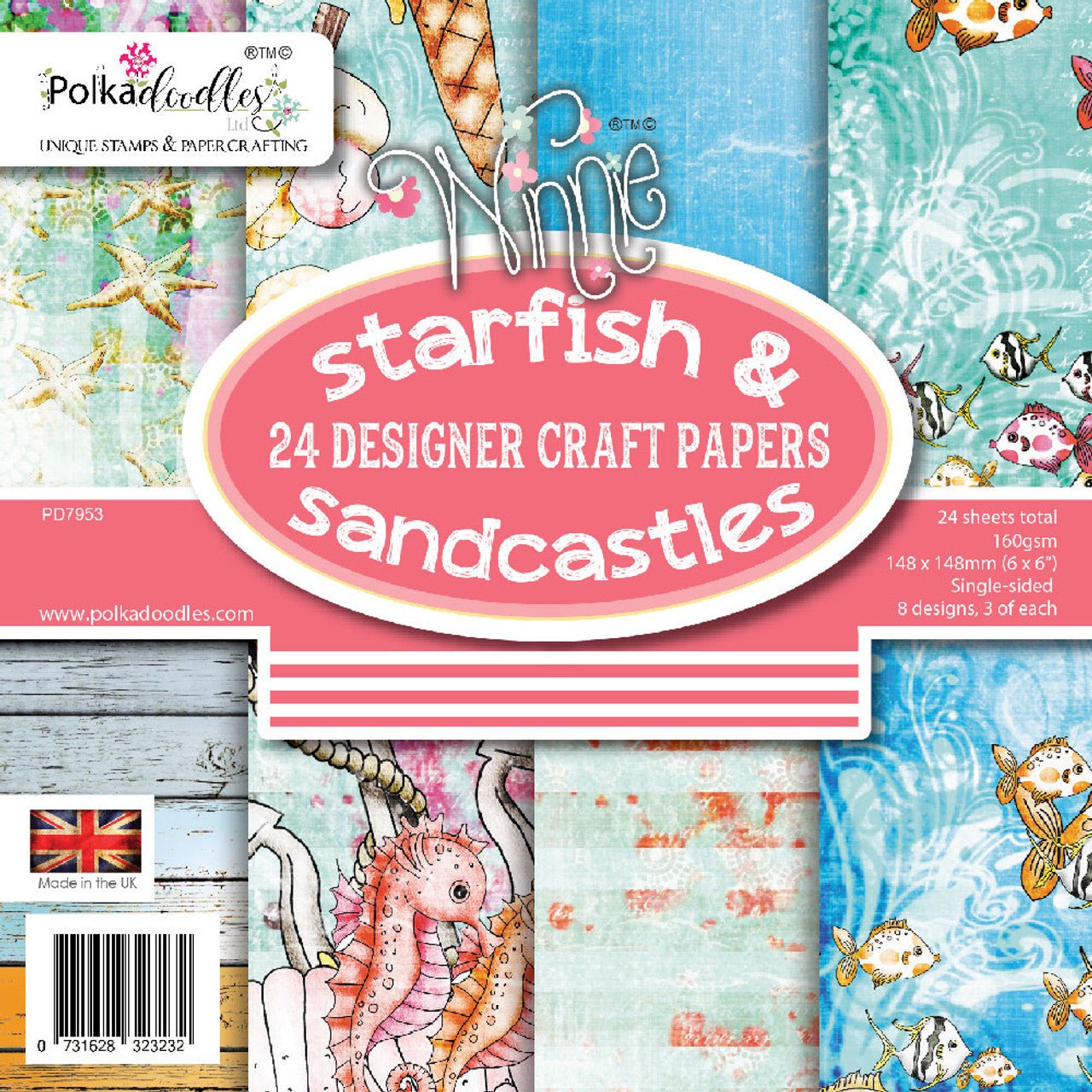 Starfish & Sandcastles 6" x 6" Craft Paper Pack by Polkadoodles