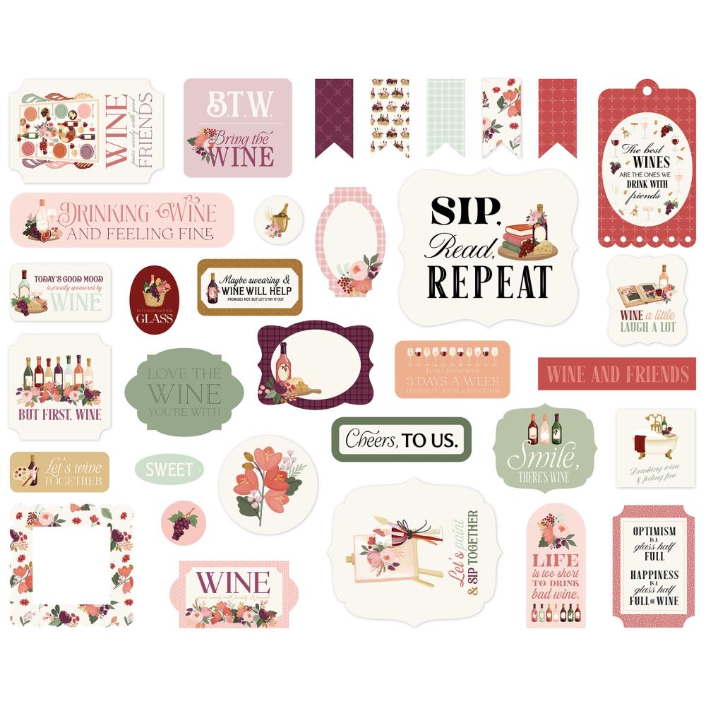 Wine 33 Pieces Die-Cut Ephemera by Carta Bella